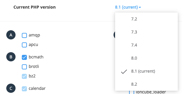 Enabling PHP extensions, Changing PHP Version and Setting PHP Options | Serversaurus